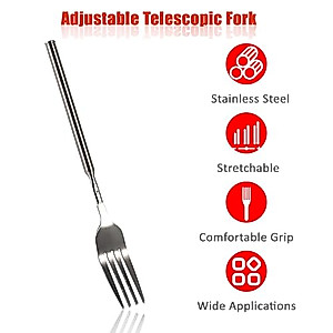 Adjustable Telescopic Fork,Stainless Steel Dinner Fork,BBQ Extendable Dinner Fruit Dessert Long Handle Fork,for Eating, Barbecue, Dinner, Dessert, Sausage, Vegetable(8.7~25.4in)