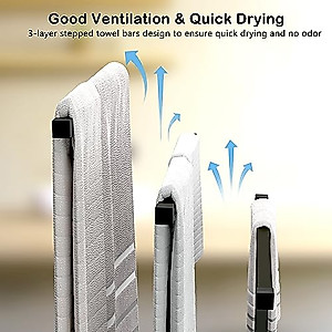 3 Tier Towel Rack Holder Free Standing Towel Hanging and Drying Rack Bath Towel Storage Organizer Solution for Bathroom Hotel Restroom Beach Swimming Pool (Metal)