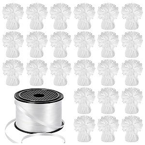 24 PCS Balloon Weights Metallic Anchor, Balloon Holder Heavy Weights with 1 Roll Iridescent Crimped Ribbon for Balloons Table Party Favor Birthday Decor(White)