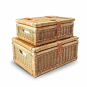 The Basket Lady Covered Wicker Storage Basket, Large, 20 in L x 14 in W x 8 in H, Sandstone
