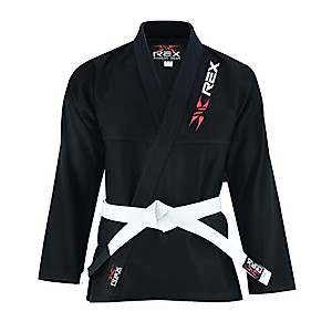 REX Sports Brazilian Jiu Jitsu, for Men and Women BJJ Gi Grappling Kimonos Lightweight White Belt (Black, A1)