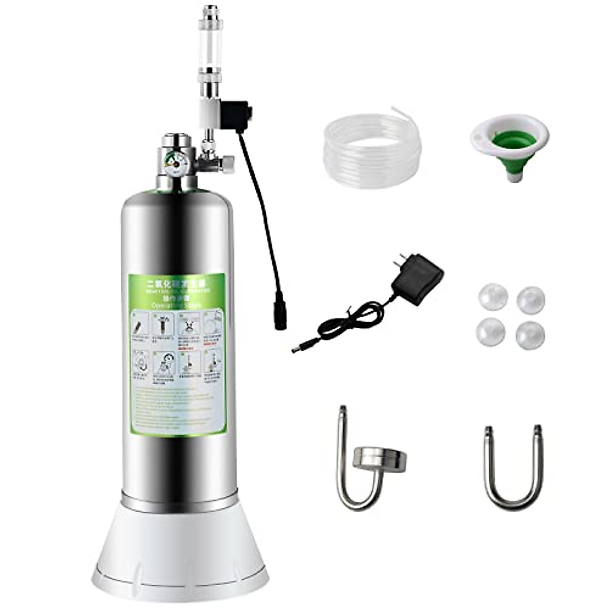 ZRDR Co2 Generator System 2L with Pressure Gauge Automatic Pressure Relief Valve Bubble Counter for Aquarium Plants，Stable Output Sent Steel Bottle Base