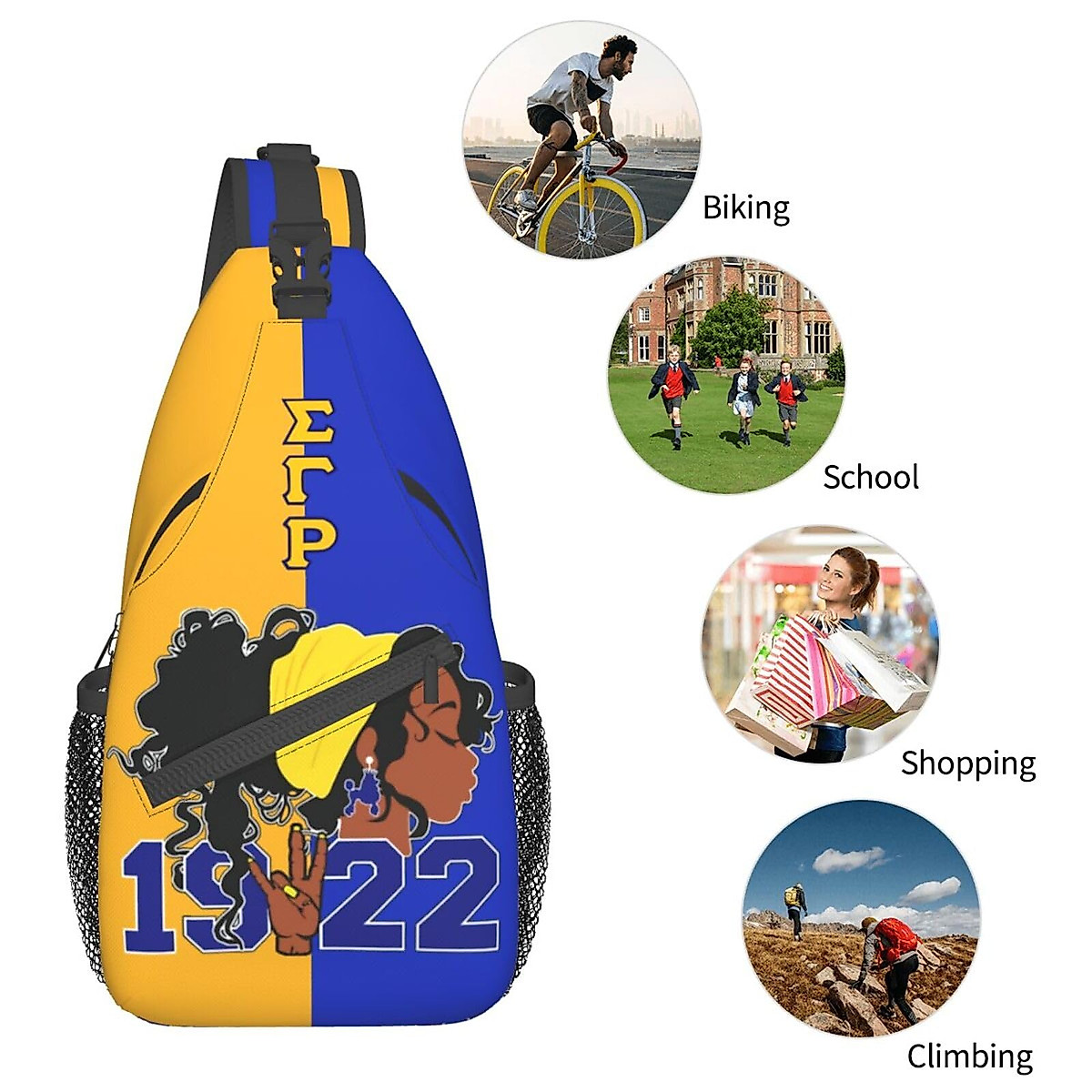 Sigma Gamma Sling Bag for Women Rho Sorority Gifts Lightweight Crossbody Daypack with Adjustable Chest Bag for Sports Travel, Hiking