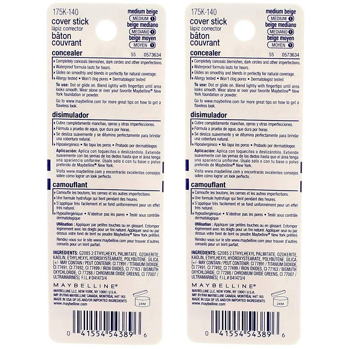 Maybelline Cover Stick Concealer - Medium Beige, Medium (Pack of 2)