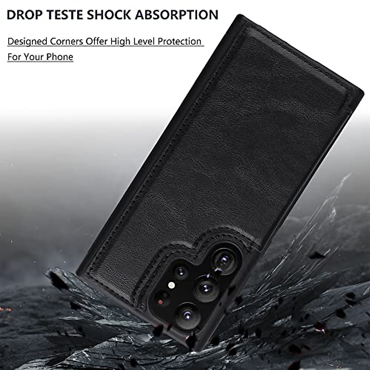 Kedoo for Samsung Galaxy S23 Ultra Wallet Case with Card Holder,PU Leather RFID Blocking Card Slot,Double Magnetic Clasp and Durable Shockproof Cover, Black.