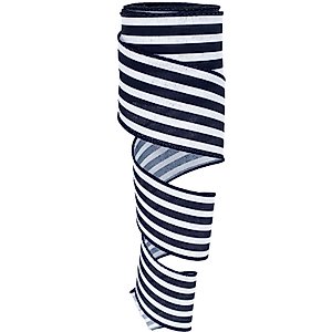 Leecogo Easter Ribbon Wired,2 1/2”x10 Yard,Black White Stripe Ribbon for Christmas, Wreath, Spring, Summer, Wedding, Baby Shower, Birthday