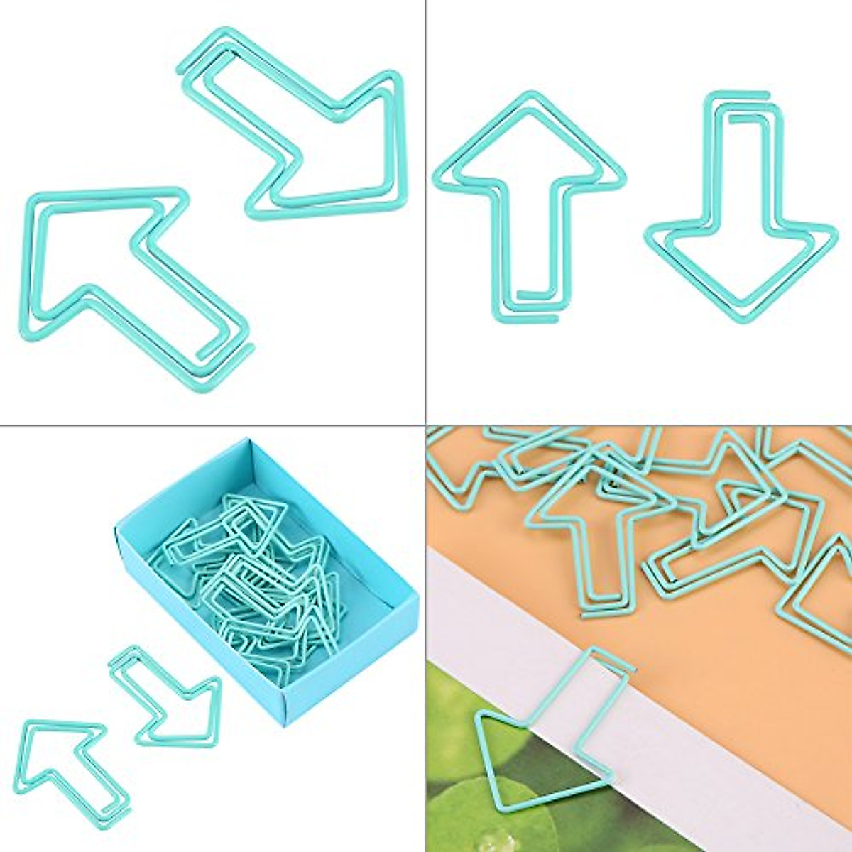 Beufee 12Pcs Arrow Shaped Paper Clips, Funny Cute Paperclips Bookmarks Stainless Steel Paper Clips Funny Stationery Marking Clip Marker Clips with Box Planner Clips(Blue)