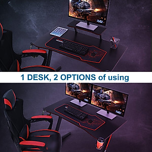 AuAg 44 inch Gaming Desk with Monitor Stand, Racing Style Home Computer Pc Table, Z-Shaped Gamer Game Work-Station with Cup Holder and Headphone Hook (44 inch)