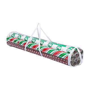 Joiedomi 2 Pack Wrapping Paper Storage, Clear Gift Wrap Organizers Container Bag Wrapping Paper Holder Made from Water Proof PVC and Fabric, Fits Up to 20 Standard Rolls (White)