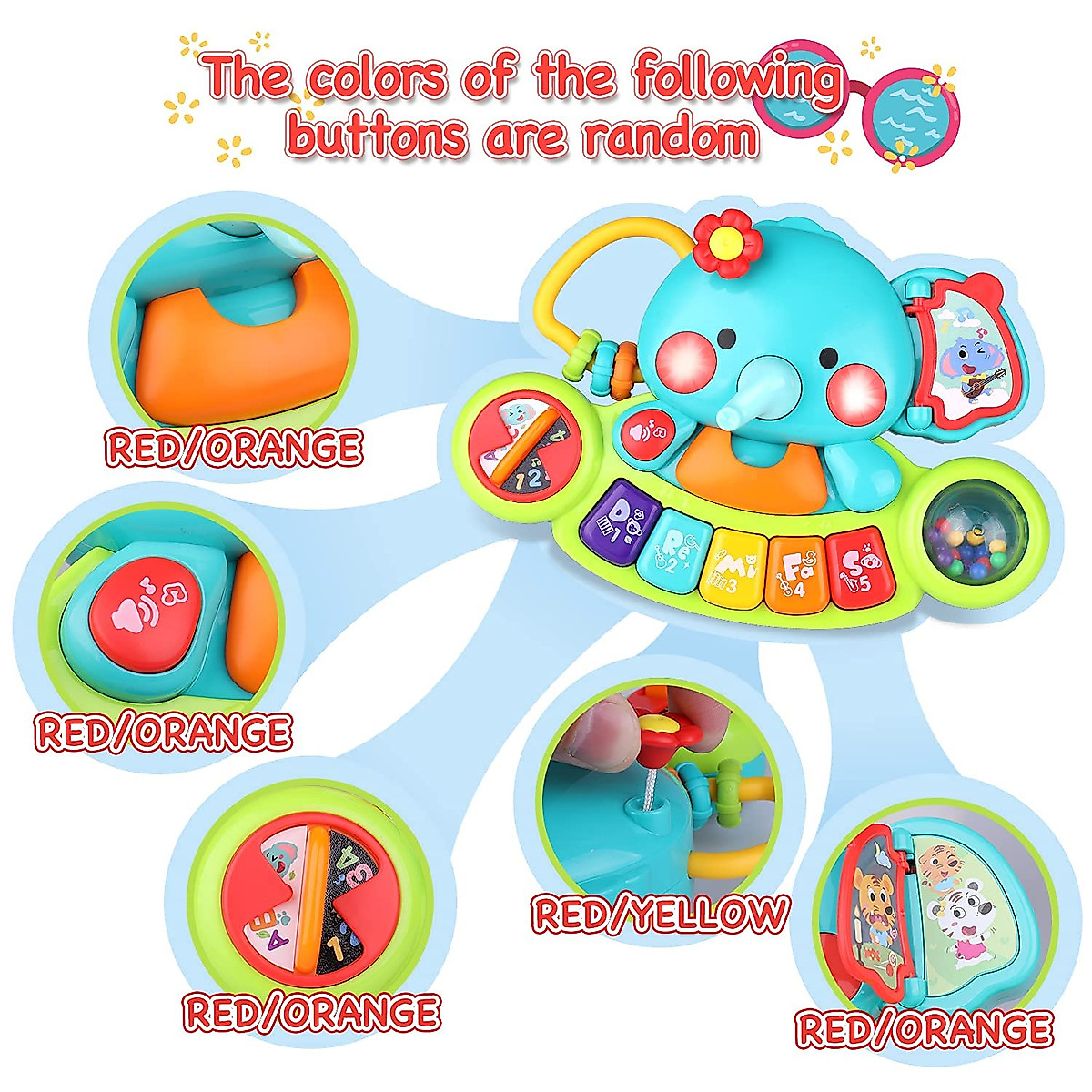 Kidpal Baby Musical Toys for 3 6 9 12 18 Months Boys & Grils, Elephant Music Keyboard Piano Toy for Infant Kids Toddler 1 2 Year Old, Educational Light Up Toy with Fine Motor, Gift for Newborn Baby1