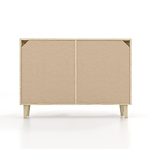 Panana Buffet Storage Cabinet with Rattan Decorating 4 Doors Living Room Kitchen Sideboard 48.43 x 34.65 x 15 inch (Natural Wood)