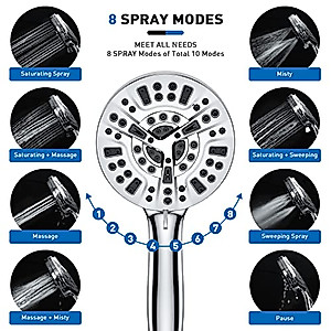 Sosirolo High Pressure Shower Head with Handheld, 8 Spray Settings + 2 Power Jet Modes Shower Heads, 5.04" Detachable Showerhead Set with Stainless Steel Hose and Adjustable Bracket