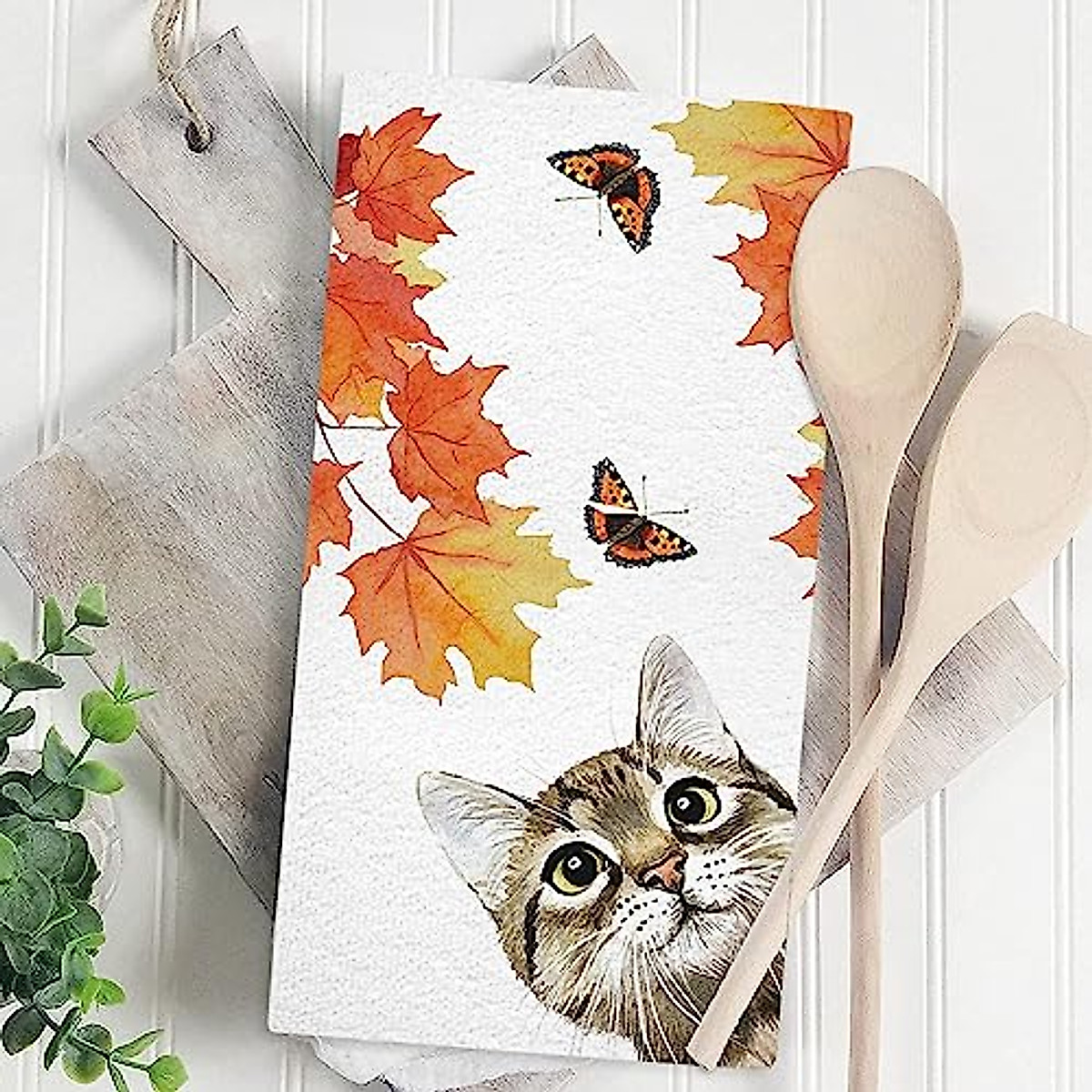 GAGEC Fall Kitchen Towels Maple Leaf Cat Fall Dish Towels Set of 4, Hello Pumpkin Holiday Tea Towel 18 x 26 Inch Hand Drying Cloth Towel for Kitchen Home Decoration