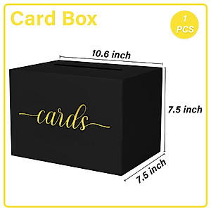 LIKAJON 1 Pack Black and Gold Foil Card Box for Party, Wedding Card Box Gift Cards Receiving Box Money Box for Birthday, Bridal or Baby Showers, Retirement, Anniversary, Graduation, Raffle Ticket Box