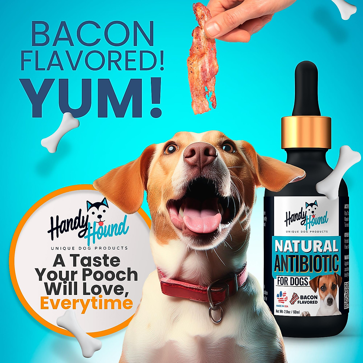 Natural Antibiotics for Dogs – Gentle, Effective Dog Antibiotic - Provides Dog Allergy Relief and Dog Itching Skin Relief - Premium Antibiotics for Dogs with Bacon Flavor