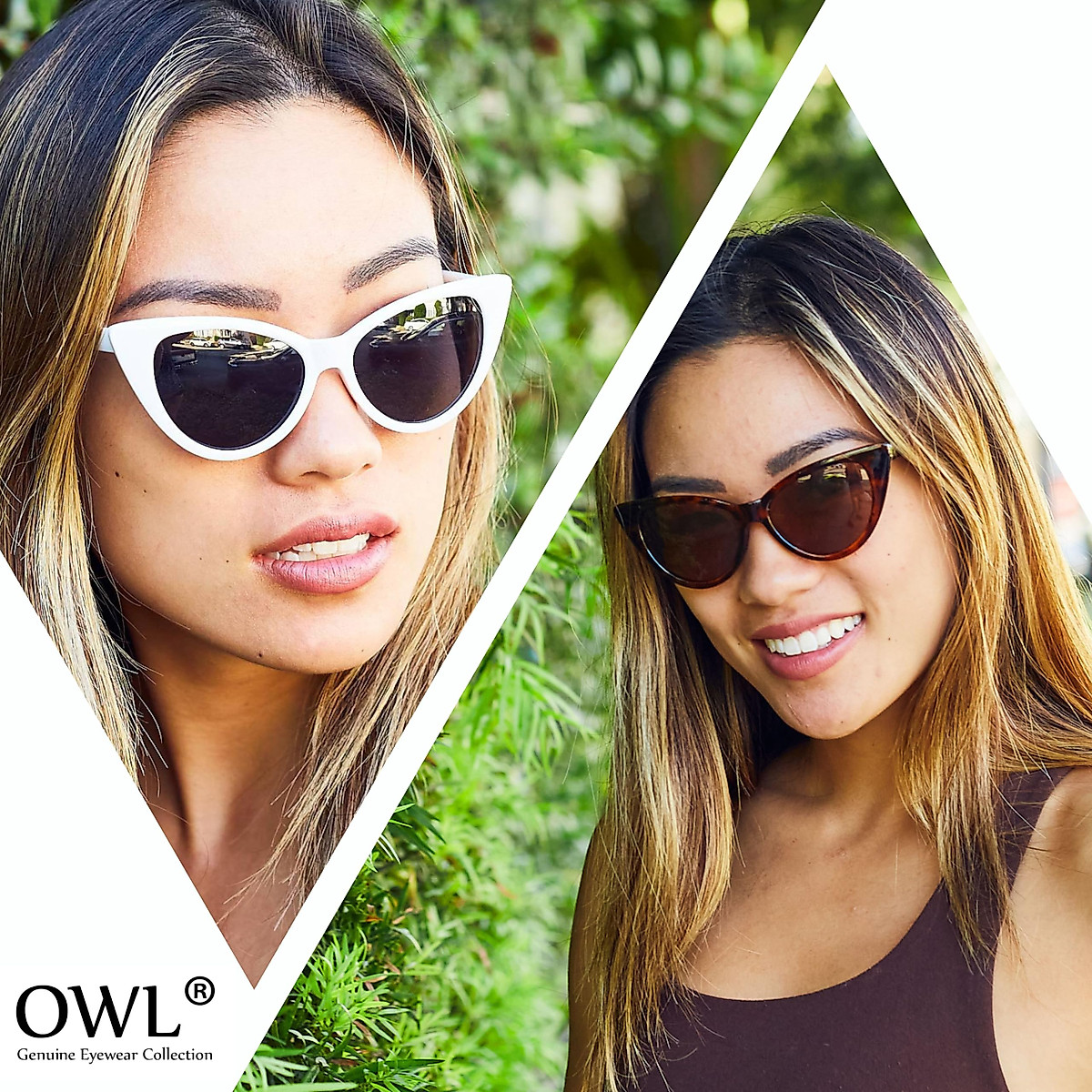 OWL Cateye Sunglasses for Women Vintage Trendy 1950's All Black Frame Smoke Lens