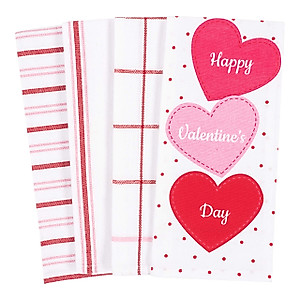 KAF Home Pantry Kitchen Holiday Dish Towel Set of 4, Cotton Rich, 18 x 28-inch (Happy Valentine's Day)