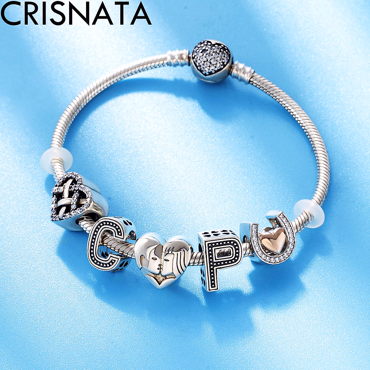 Letter C Charms, Initial C Alphabet Beads in Vintage 925 Sterling Silver, fits Pandora Women Charm Bracelet, Gift for Christmas/Cousin/Couple