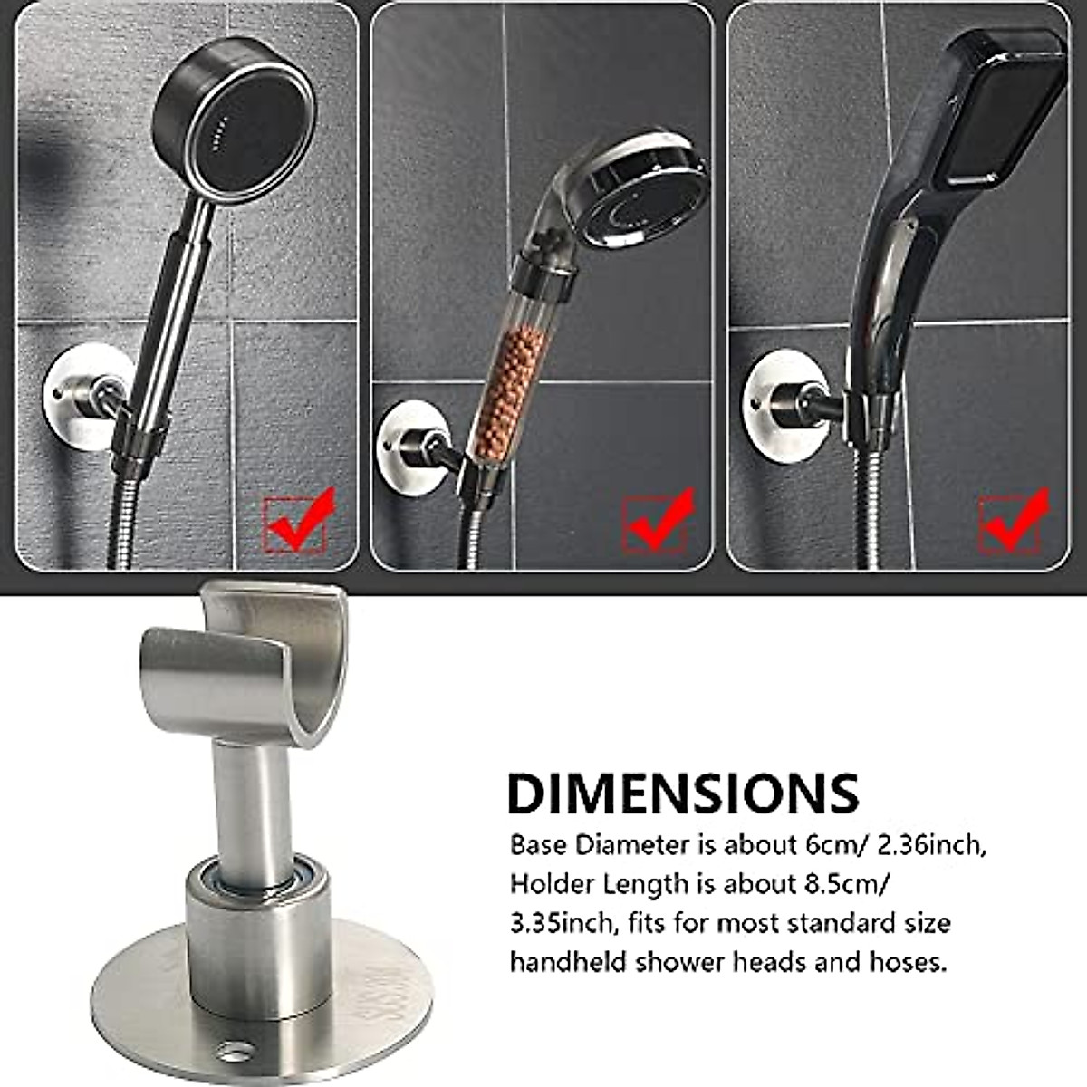 360° Adjustable 304 Stainless Stell Handheld Shower Head Holder Wall Mount, Bathroom Shower Head Bracket with Screw Set, Shower Spray Holder, Shower Wand Holder(Silver)