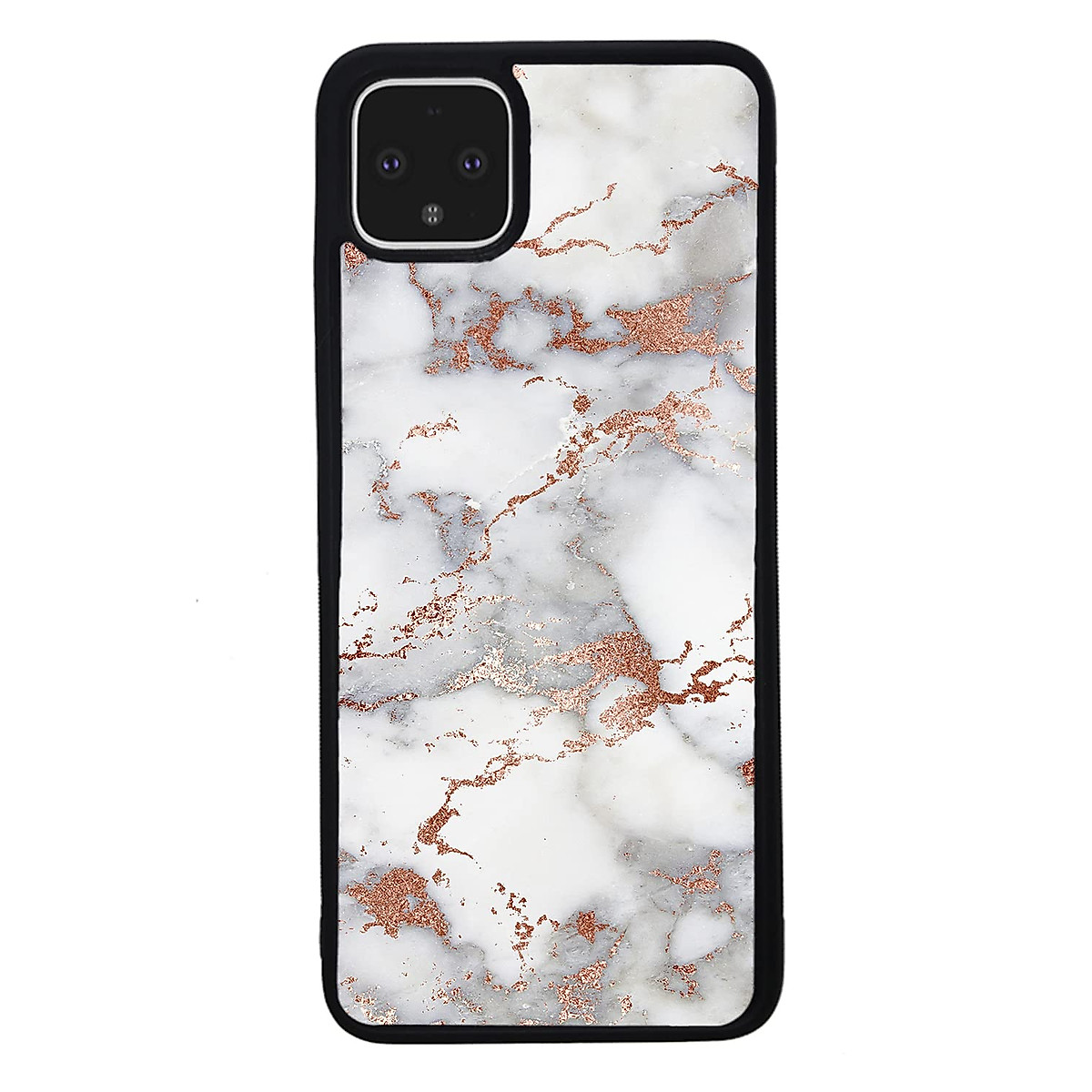 Rose Gold Marble Black Rubber Phone Case Compatible With Google Pixel 8 Pro, 8a, 8, 7, Pixel 7 Pro, 6a, Pixel 6 Pro, 6, Pixel 5, 4a 5G, 4a 4G, 4, 4 XL, 3a, 3a XL, 3, 3 XL, 2 XL, 2