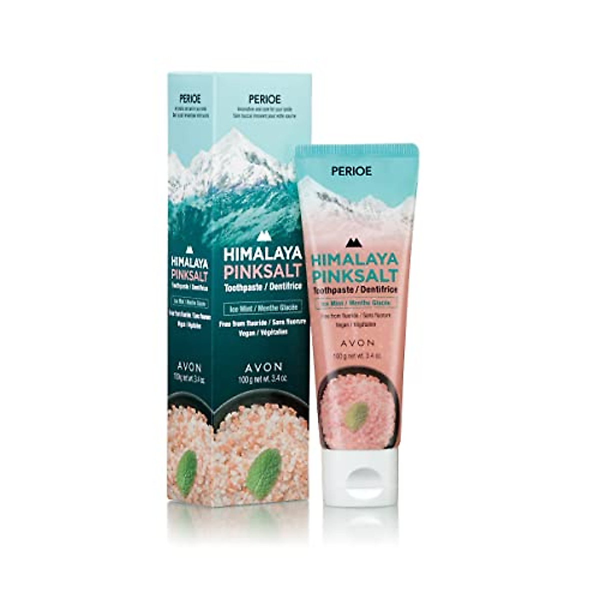PERIOE Flouride-Free Himalayan Pink Salt Toothpaste, 3.4 oz - Ice Mint w/Aloe Vera | Vegan, Cruelty-Free, Paraben-Free Plaque & Tartar Remover Oral Care Travel Size Toothpaste