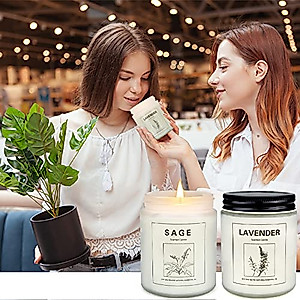 Candles for Home Scented, Sage Candles for Cleansing House & Lavender Candle for Stress Relief Long Lasting Burning Relaxing Aromatherapy Candle Gift Set for Women, Jar Candles 2 Pack