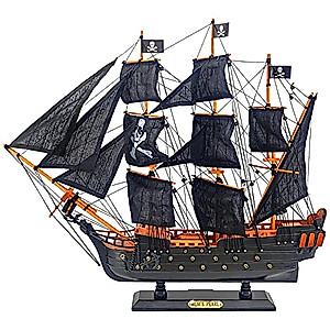 NAUTIMALL Wooden Black Pearl Caribbean Pirate Ship Model 20" Handcrafted Assembled Boat Gift Nautical Décor Display Collection Watercraft Beach Black Hamptons