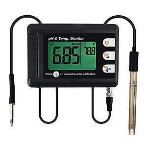 pH Monitor Digital pH Meter&Temperature Meter Water Quality Tester with ATC and Automatic Calibration Function, pH Tester for hydroponics, Aquarium, Pools, etc.