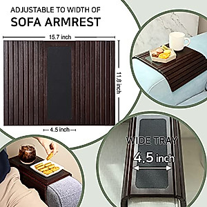 LENUE Bamboo Sofa Arm Tray - Newly Upgraded Small TV Side Table for Your Couch - Ideal Cup Holder, Drink Coaster and Remote Caddy - Perfect for Birthday, Housewarming & Wedding Gifts