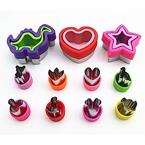 GELIFATLE Sandwich Cutter and Sealer Set, 3 Pcs 3 Inch Bread Sandwich Decruster Pancake Maker DIY Cookie Cutters for Kids Lunch Box -with 8 Pcs Fruit Vegetable Cutter Shapes Set