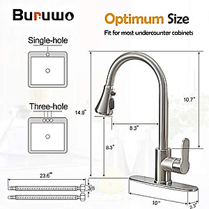 BURUWO Brass Kitchen Faucet with 3 Modes Sprayer, Single Handle 1 or 3 Hole Modern Kitchen Faucet Brushed Nickel, Pull Down Kitchen Sink Faucet for Farmhouse rv Bar Laundry