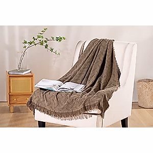 KASENTEX 100% Cotton Throw Blanket Soft Knitted(Brown, 60x50)