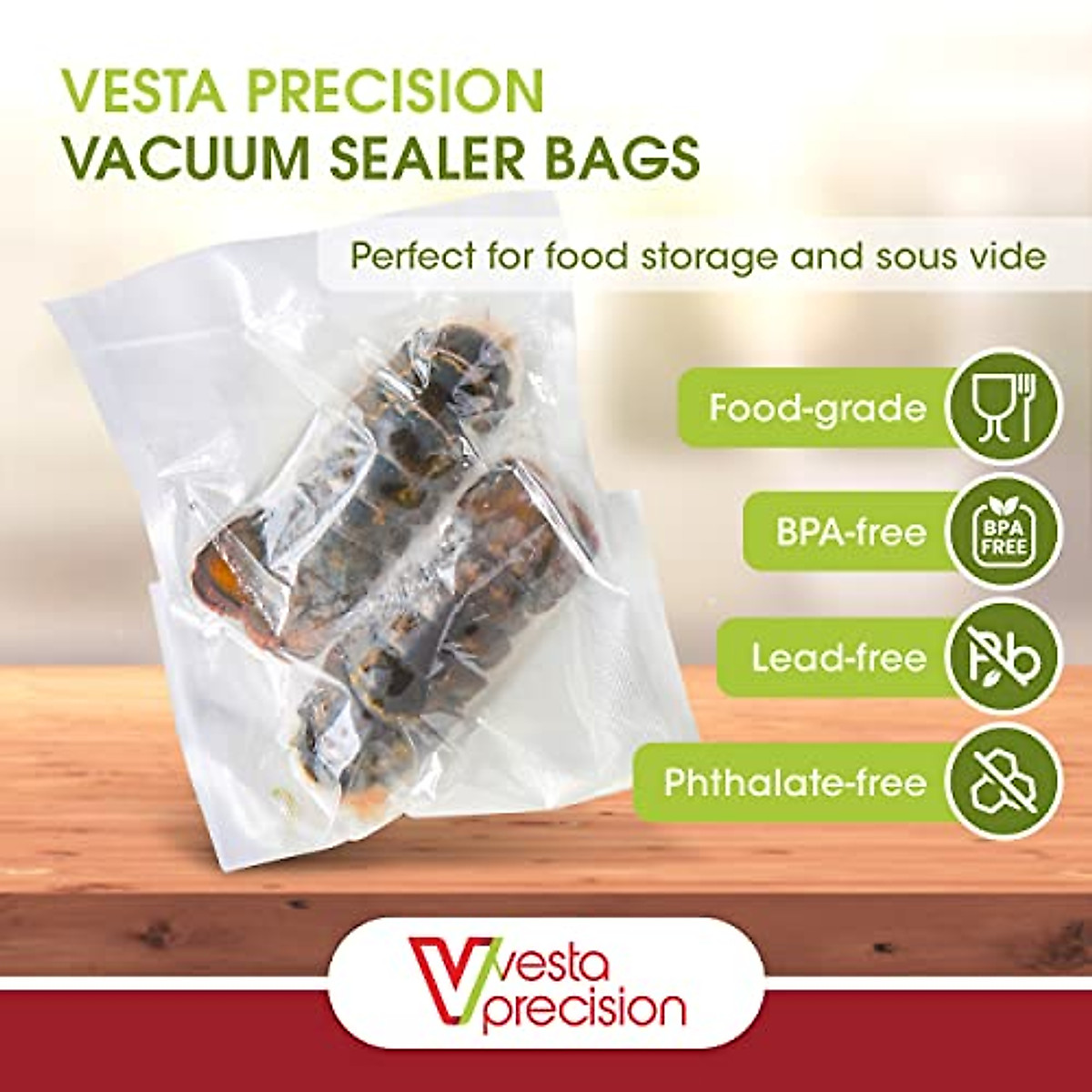Vacuum Seal Pouches by Vesta Precision | Clear and Embossed Vacuum Sealer Bags | Liquid Block | 25 Vacuum Bags per Box (8x12)