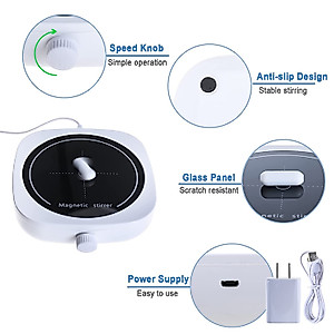 Toolly Mini Stir Plate Magnetic Lab Stirrer with 3 Stir Bars, Magnetic Mixer 2000ml Adjustbable Speed 200-2000 RPM for Classroom, Work or Home Experiments & Projects (No Heating)