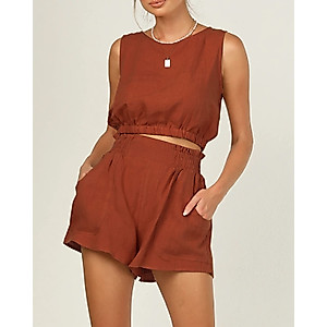 Eurivicy Women's 2 Piece Outfits Sleeveless Crop Tank Top and High Waist Pocketed Shorts Loose Summer 2pcs Short Sets