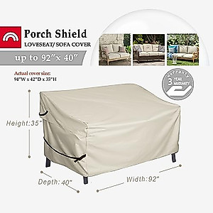 Porch Shield 600D Waterproof Outdoor Deep Seat Sofa Cover –Patio Furniture Couch Cover 92W x 40D x 35H inch, Beige