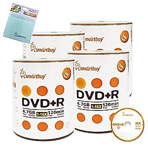 Smartbuy 400-disc 4.7GB/120min 16x DVD+R Logo Top Blank Media Record Disc + Free Micro Fiber Cloth
