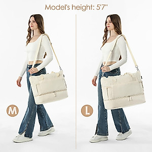 ETRONIK Gym Bag for Women, 55L Travel Duffel Bag with USB Charging Port, Weekender Overnight Bag with Wet Pocket and Shoes Compartment for Women Travel, Large Size (Beige)