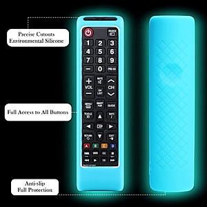 2 Pack Remote case for Samsung TV Controller, Silicone Remote Cover for BN59-01199F Samsung Remote Control, Smart TV Remote Skin Sleeve Glow in The Dark Green and Sky