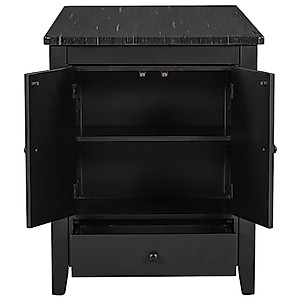 SIYSNKSI Rustic 5-Piece Counter Height Dining Table Set with Faux Marble Tabletop, Solid Wood Rectangle Dining Table with Storage Cabinet and Drawer for Dining Room Kitchen (Black 07)