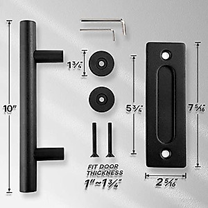 EaseLife 2 Pack 10" Sliding Barn Door Handles and Pulls,Rustic Double Sided Hardware Set,Heavy Duty,Matte Black Powder Coated Finish,Easy Install