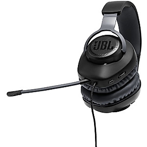 JBL Quantum 100 Over-Ear Surround Sound Gaming Headphones Bundle with Deluxe CCI Cleaning Cloth (Black)
