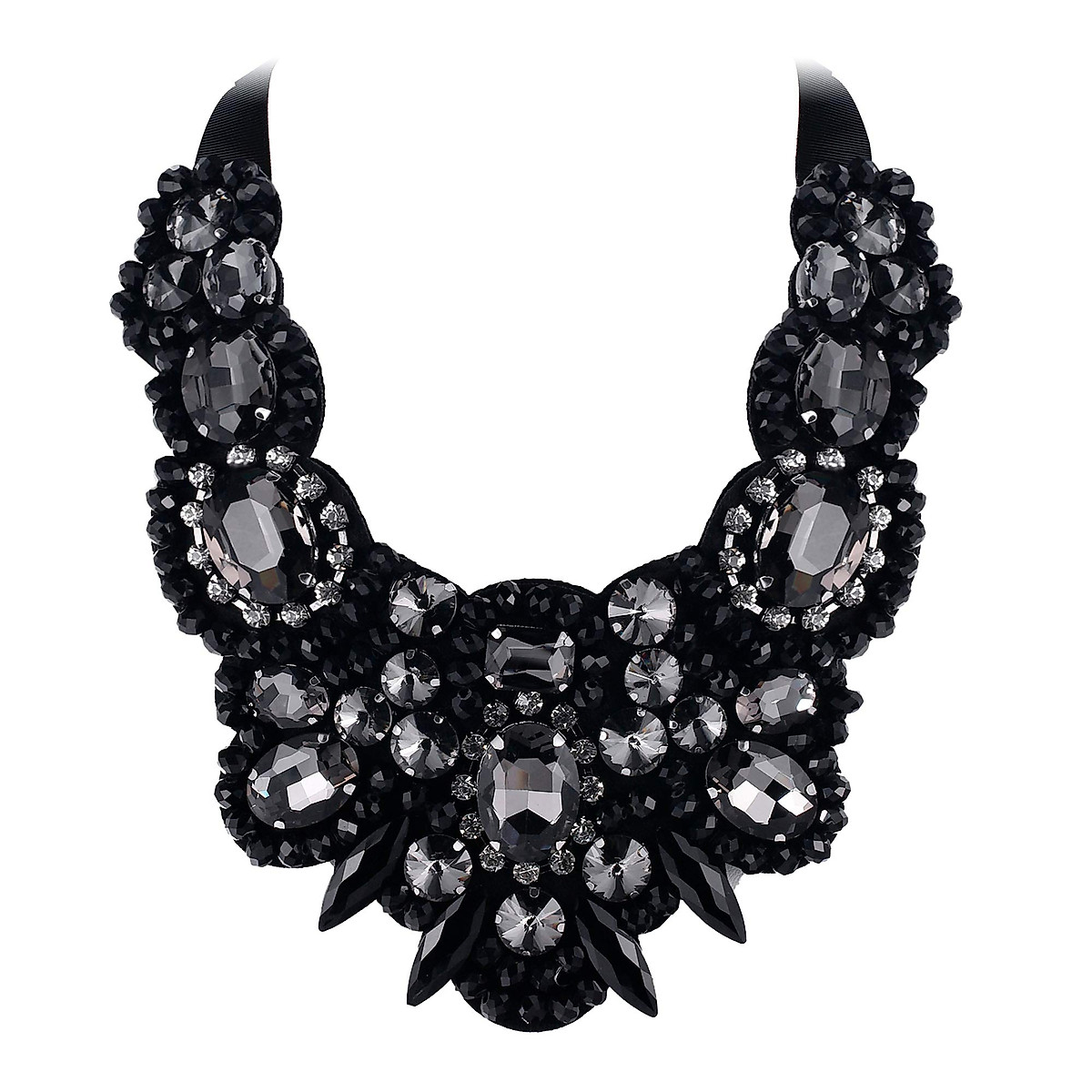 Flyonce Black Rhinestone Crystal Bib Chunky Collar Statement Necklace for Women Costume Jewelry