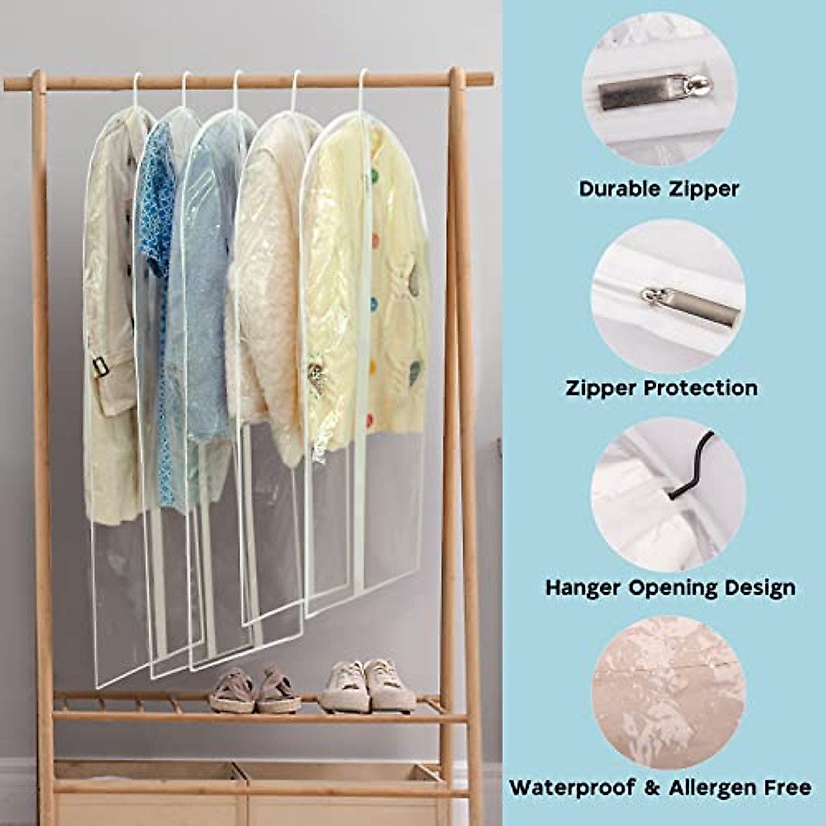 Garment Bags for Hanging Clothes, SMINDER Clear Plastic Bags Full Zipper Suit Bags PEVA Breathable Lightweight Garment Covers for Closet Storage, Suitable for Shirts, Jackets, Gowns (24" x 32"/8 Pack)