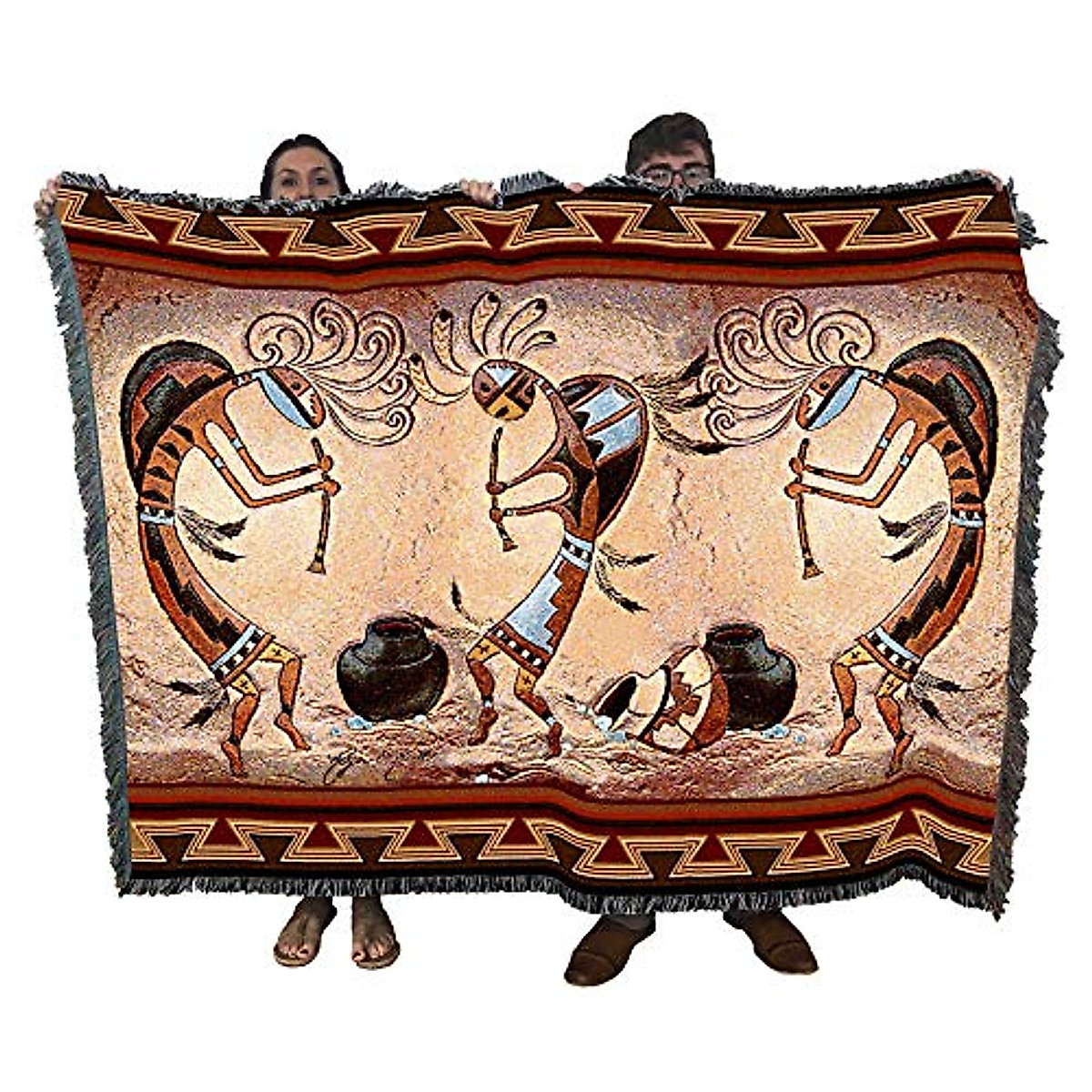 Pure Country Weavers Kokopelli Pot Dance Blanket by Roger Kull - Southwest Art - Gift Tapestry Throw Woven from Cotton - Made in The USA (72x54)