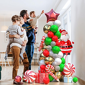134 Pcs Christmas Balloon Garland kit, Green Red White Gold Balloons Garland Arch Kit, Xmas Candy Cane Foil Balloons Santa Claus Red Star Balloons for New Year Christmas Party Decorations Supply