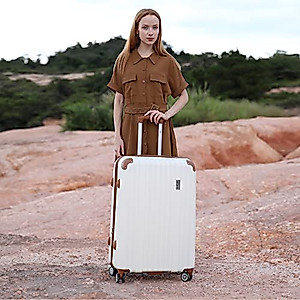 Miami CarryOn Collins 3 Piece Expandable Polycarbonate-ABS Retro Spinner Luggage Set with Lined Interior, Organizational Pockets, Bottom Handle (White)