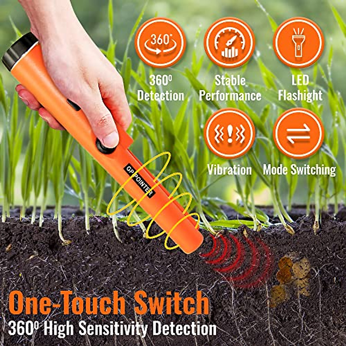 Metal Detector Pinpointer, Professional Waterproof Handheld Pin Pointer Wand, Portable Treasure Finder Pinpointing Probe LED Buzzer Vibration Sound with 9V Battery