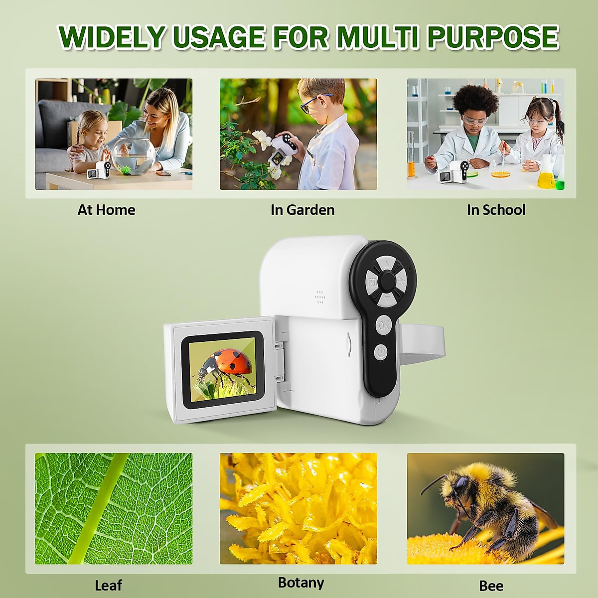 Barchrons Microscope for Kids, 1000X Handheld Kids Microscope with 6 Adjustable LED Lights, Easter Gifts for Kids Ages 8-12, 32G SD Card Included-White