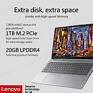 Lenovo 15.6" Laptop, IdeaPad 1, 20GB RAM, 1TB PCIe SSD, Wi-Fi 6 and Bluetooth 5.1, HDMI, SD Card Reader, 15.6" HD Anti-Glare Display, AMD Athlon Dual-core Processor, Windows 11 Home in S Mode